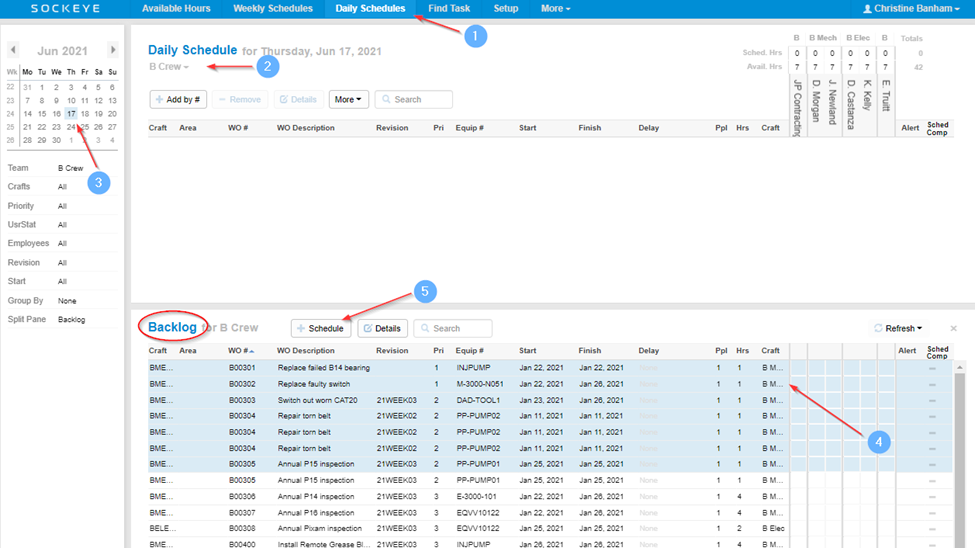 Scheduling Work Orders – Sockeye Support