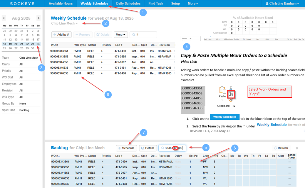 Scheduling Work Orders – Sockeye Support